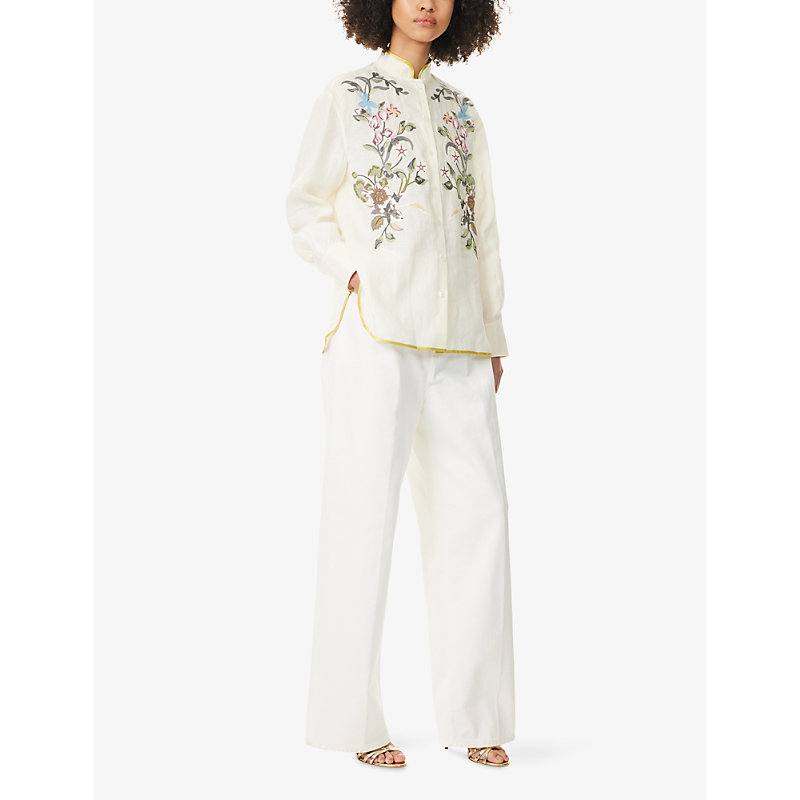 VALENTINO Floral-Embroidery Linen Shirt
